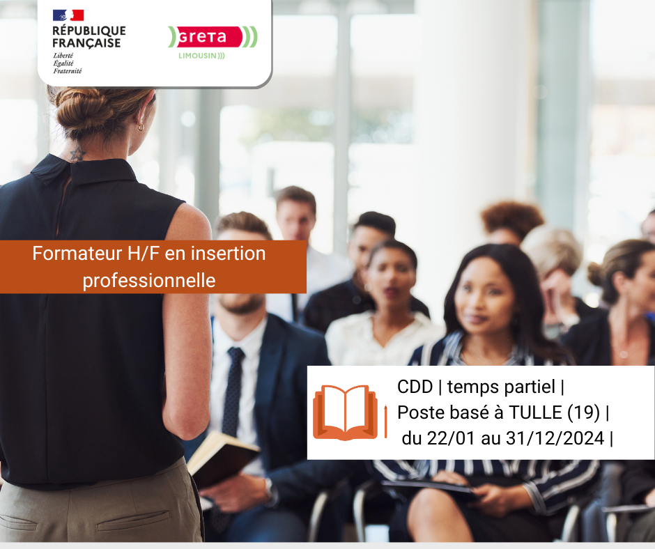 [Offre D'emploi] Formateur H/F en insertion professionnelle - GRETA du Limousin