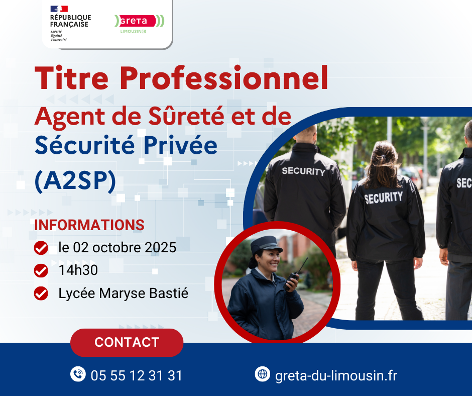 Devenez Agent de Sûreté et de Sécurité Privée (A2SP) - GRETA du Limousin